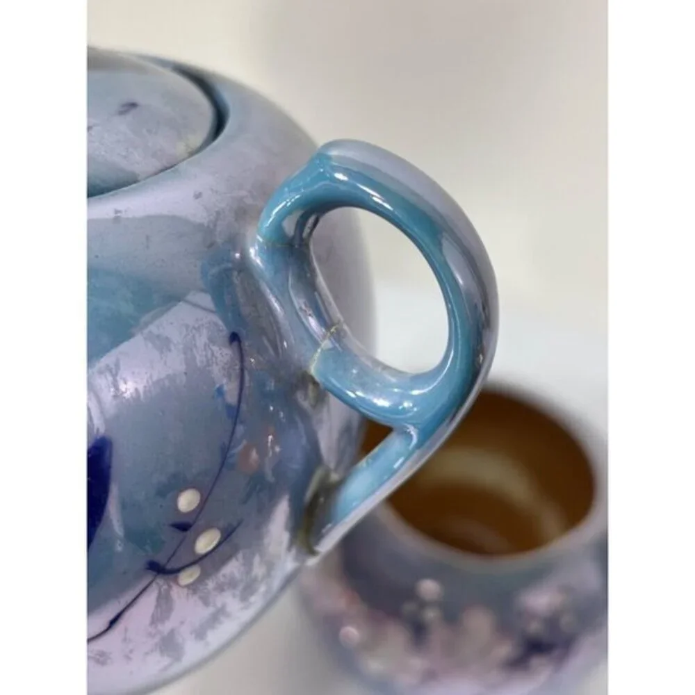Dining | Vtg 3s Blue Ceramic Creamer Sugar Bowl Set Cherry Blossom ...